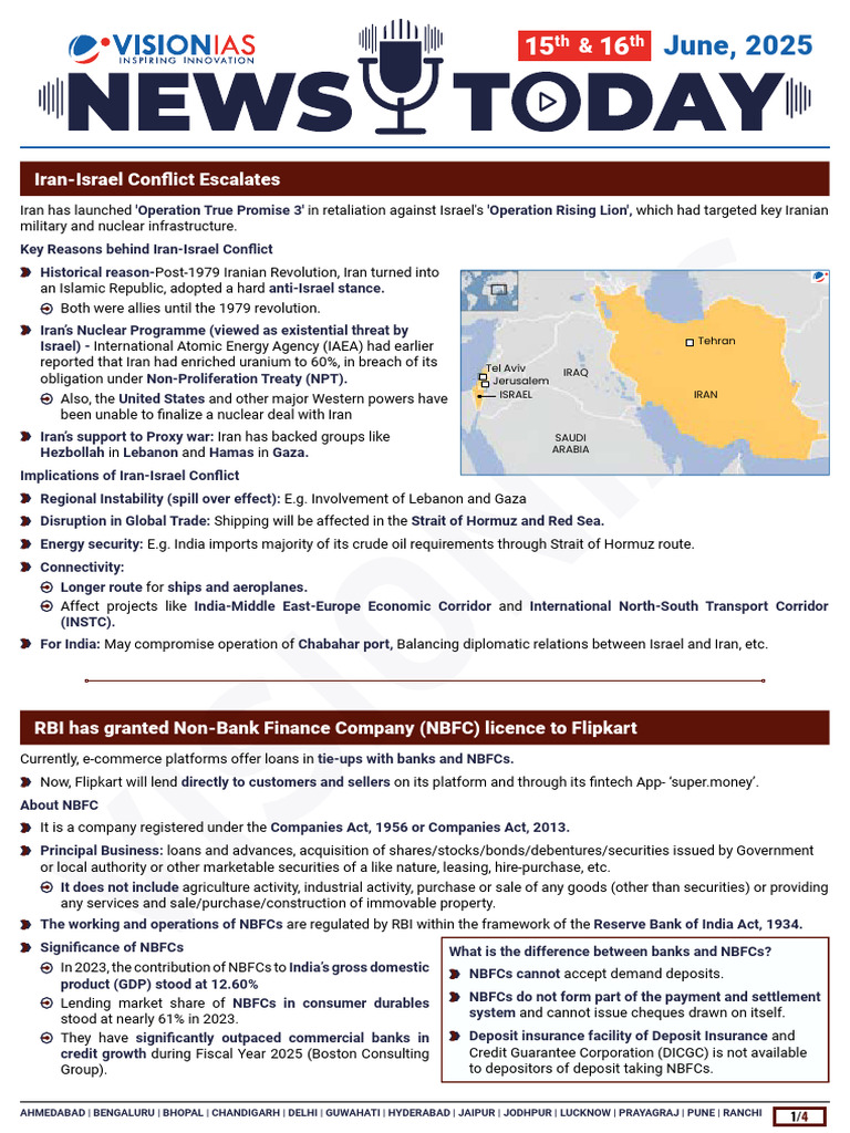 News Today - 15-16 June 2025 (1) Upsc 2025 | PDF | Iran | Cancer