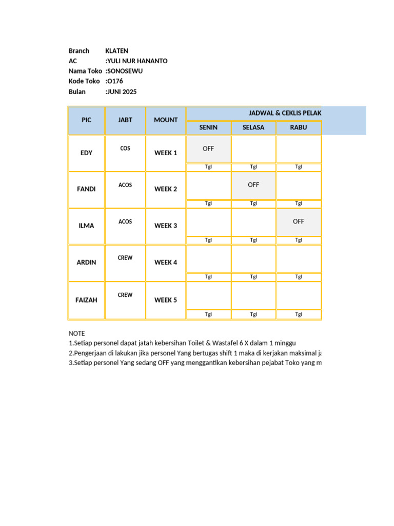 Ceklis Toilet & Wastafel | PDF