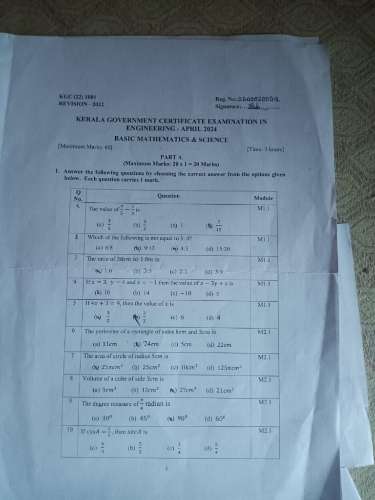 KGCE Maths Science April 2024 | PDF