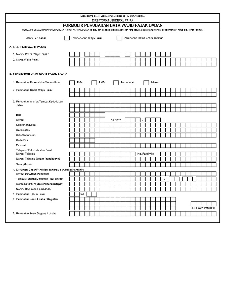 Formulir Perubahan Data Badan | PDF