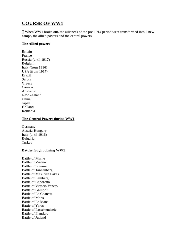 Unit 8 - Course of Ww1 (Intro) | PDF