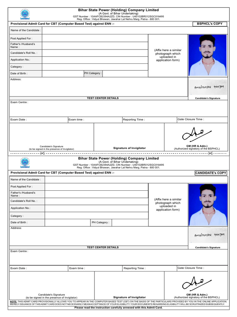 Provisional Admit Card Instructions | PDF | Biometrics