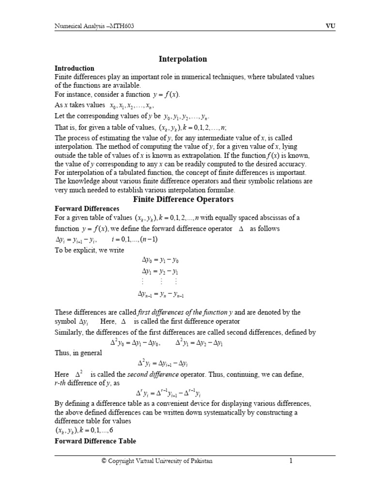 Handouts Mth603 Trimmed | PDF | Finite Difference | Interpolation