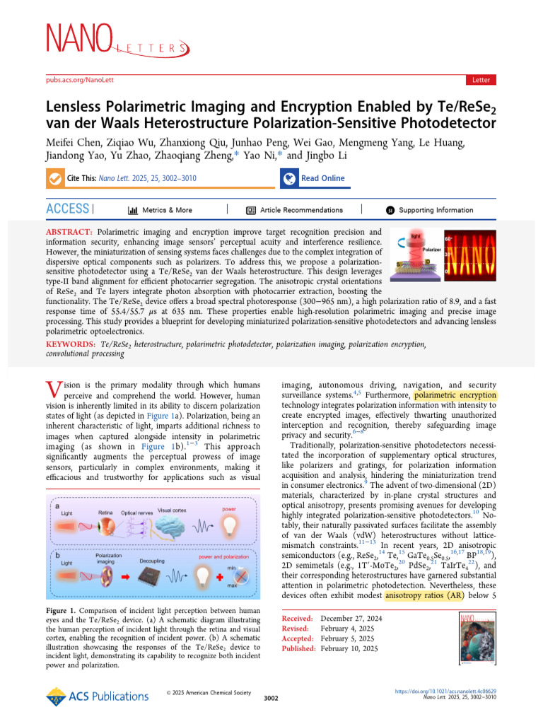 Te/ReSe2 Polarization-Sensitive Photodetector | PDF | Chemistry ...