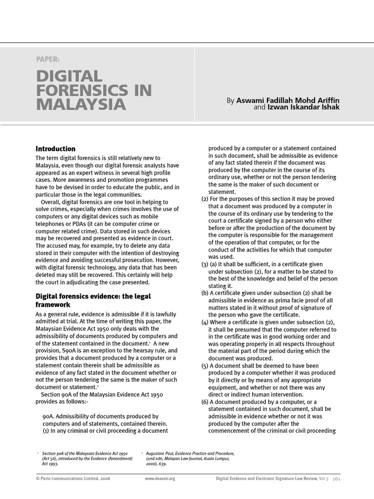 Digital Forensics Legal Framework Malaysia | PDF | Digital Forensics ...
