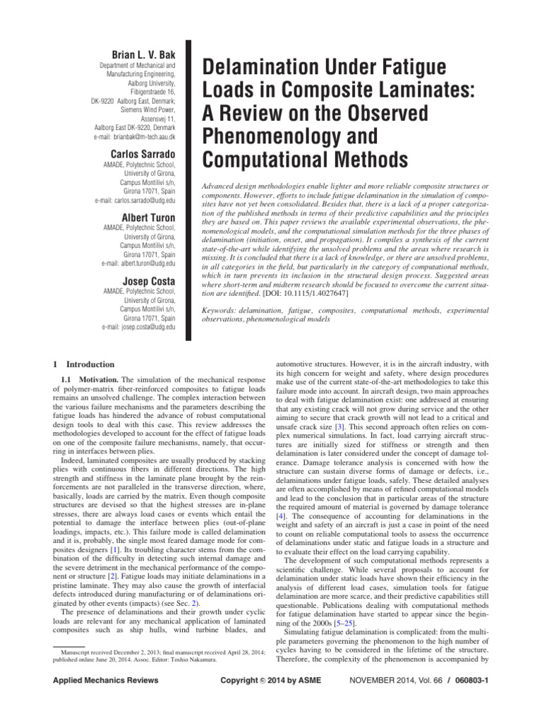 Delamination Under Fatigue Loads in Composite Laminates: A Review On ...