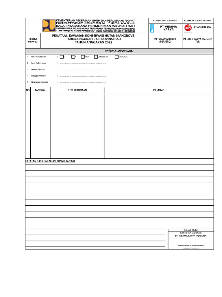 Memo Lapangan Proyek MEP 2022 | PDF