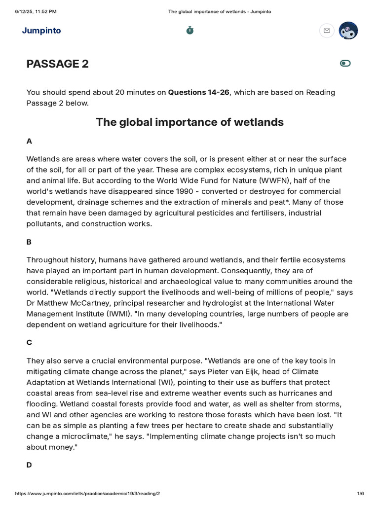 Global Importance of Wetlands Explained | PDF | Wetland | Peat
