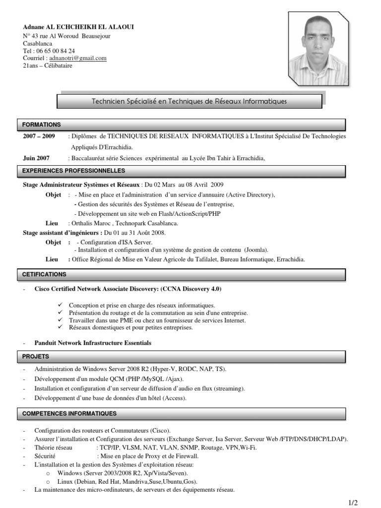 CV Technicien Spécialisé en Informatique | PDF | Serveur (Informatique ...