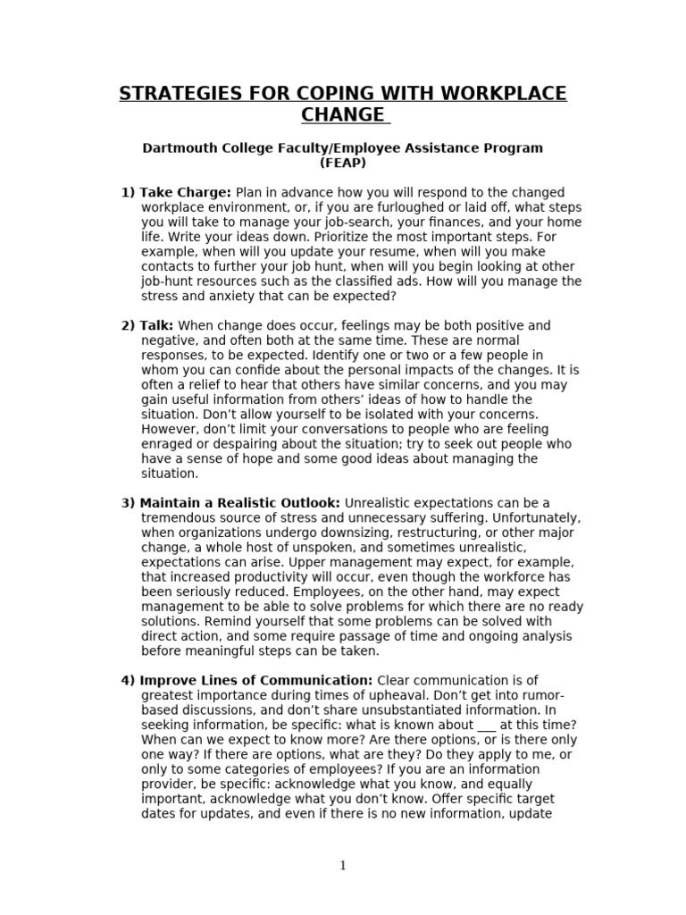 Strategies For Coping With Workplace Change | PDF | Layoff | Emotions