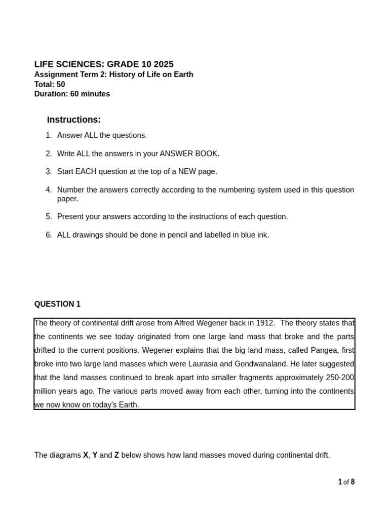 Life Sciences Term 2 GR 10 Assignment 2024 | PDF | Geologic Time Scale ...