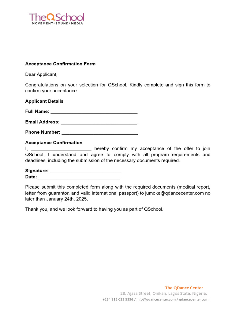 Acceptance Confirmation Form | PDF