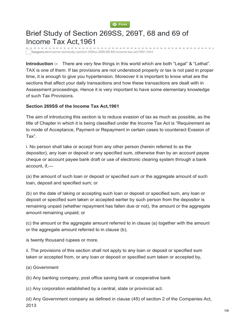Taxguru - In-Brief Study of Section 269SS 269T 68 and 69 of Income Tax ...