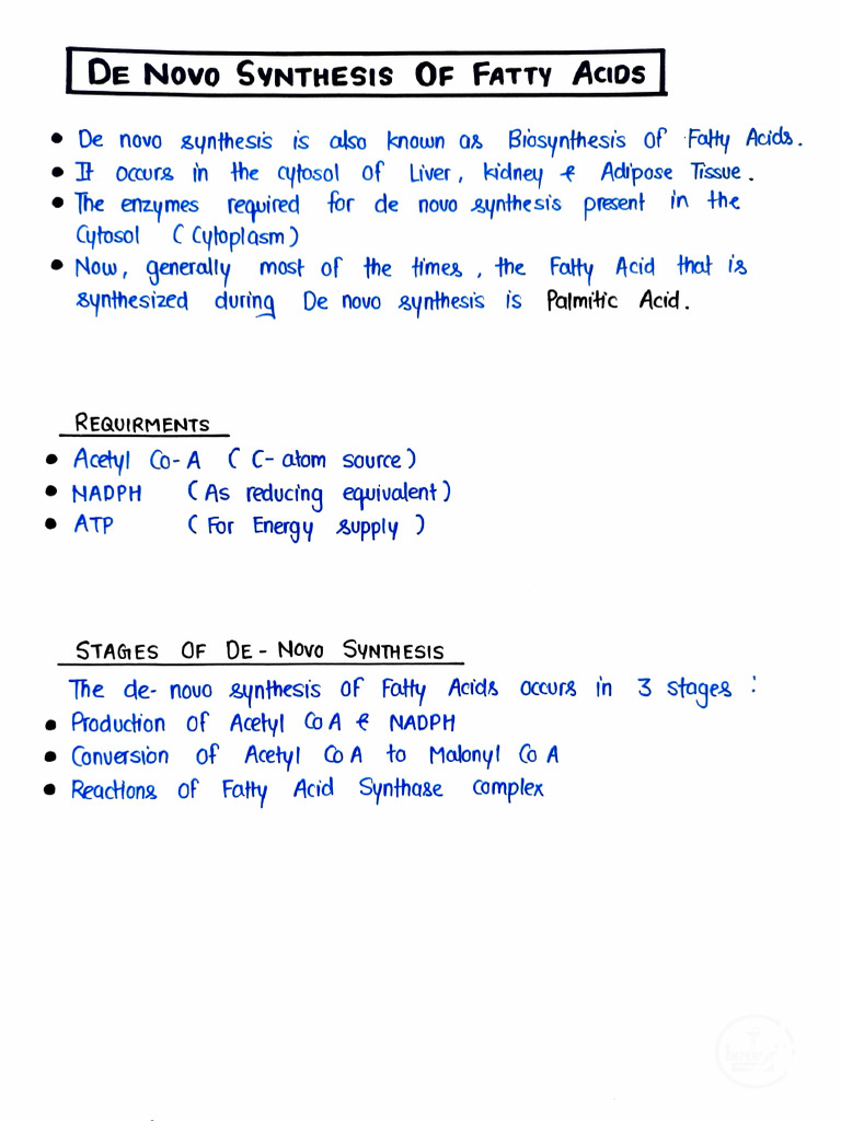De Novo Fatty Acid Synthesis Overview | PDF | Biochemistry | Chemistry