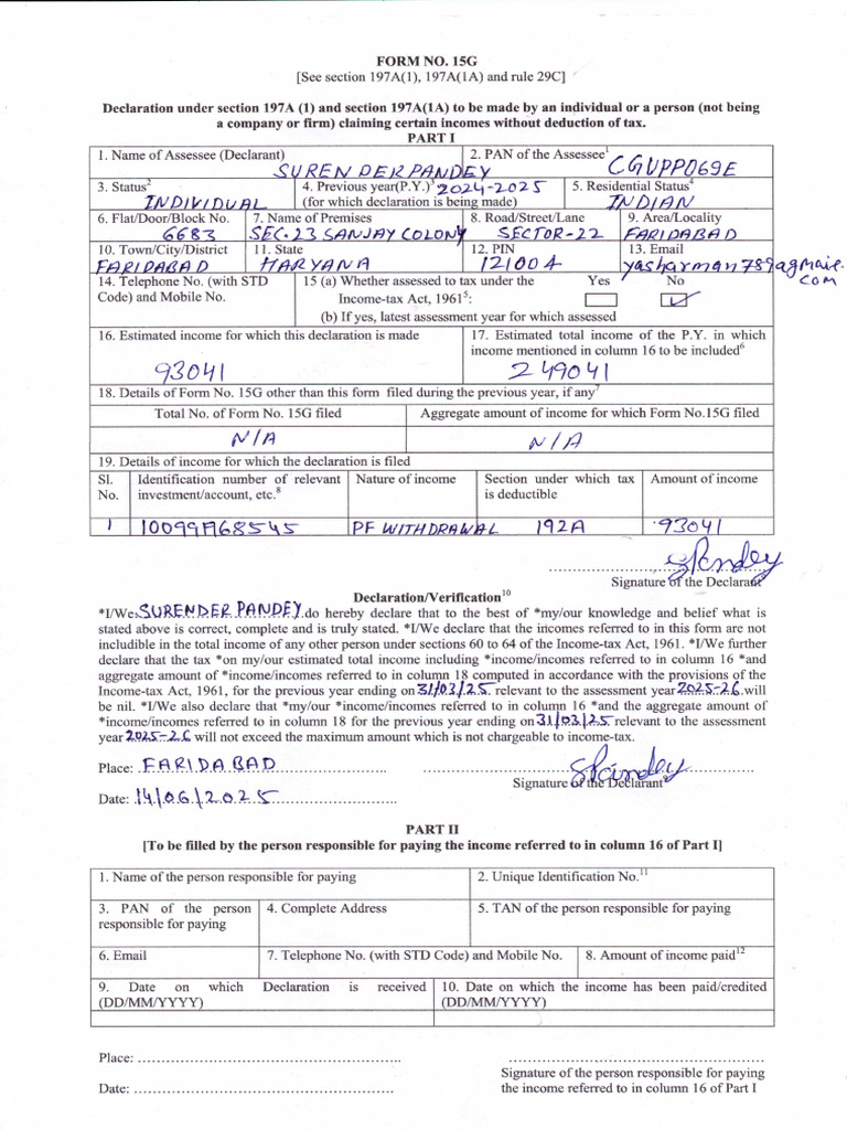 Surendra Pandey FORM 15 G 20250616 - 20454551 | PDF