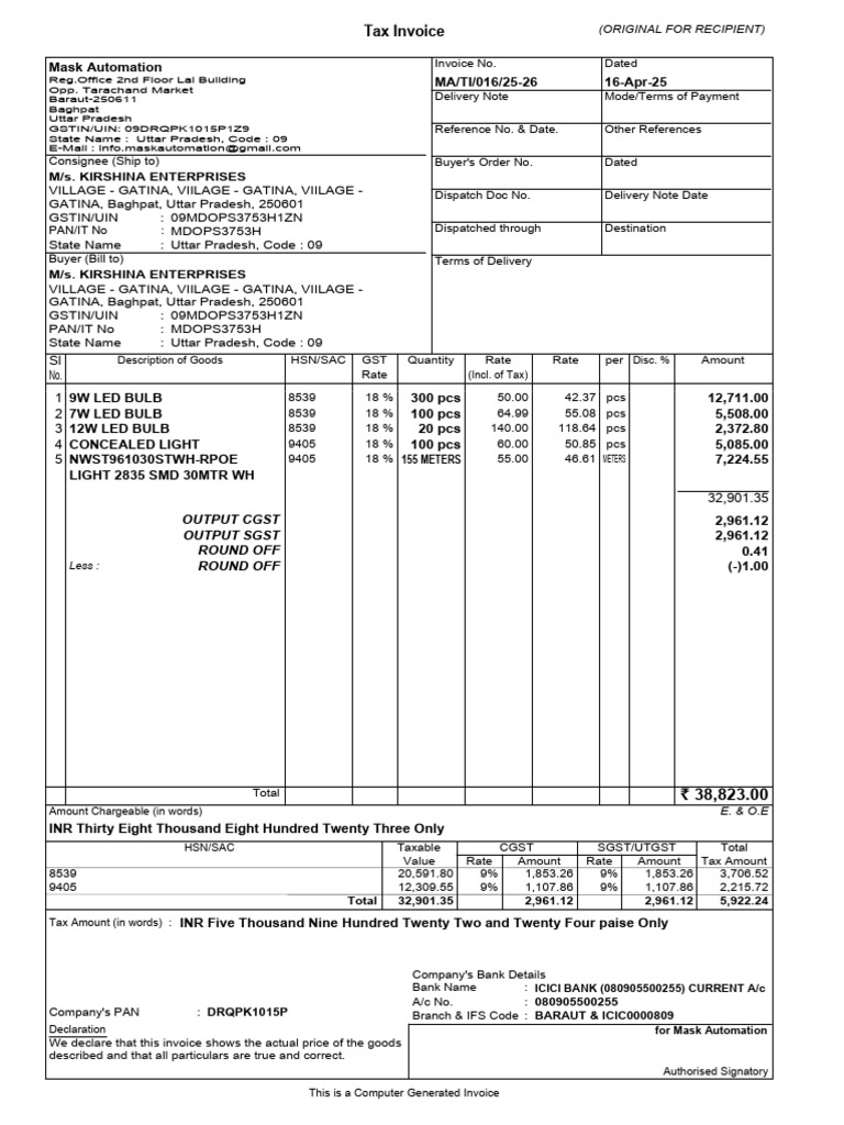 Tax Invoice for Mask Automation | PDF | Taxation | Taxes