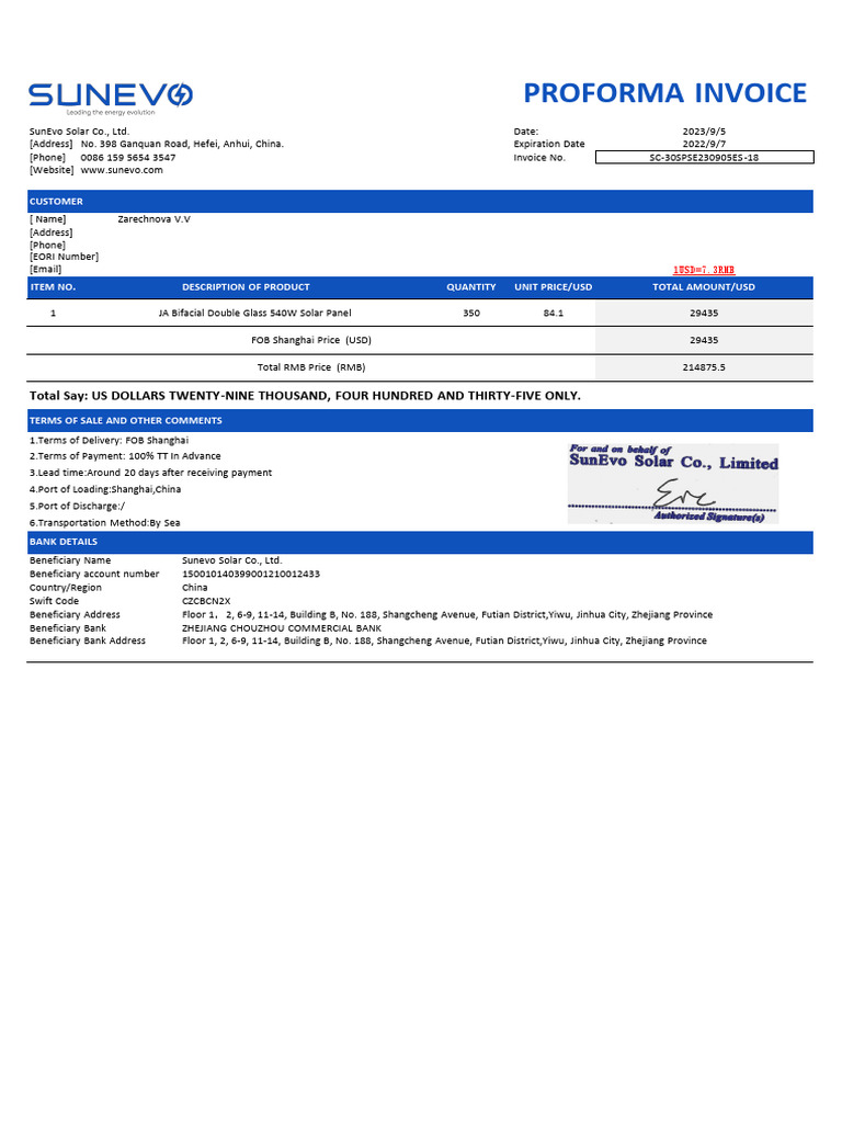 Proforma Invoice 350 | PDF