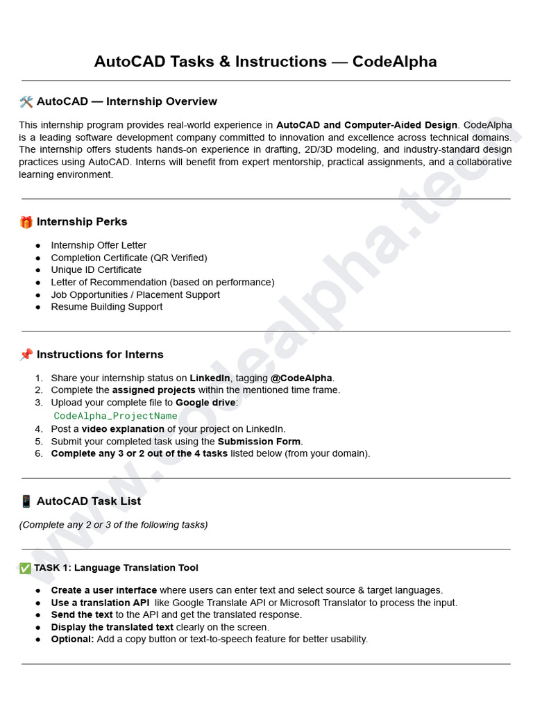 AutoCAD Tasks & Instructions - CodeAlpha | PDF | Artificial ...