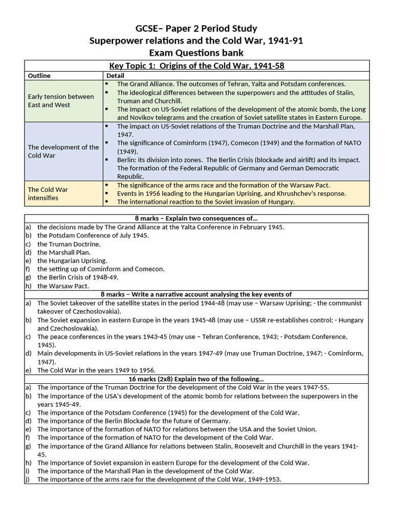 Cold War Exam Questions Bank | PDF | Cold War | Soviet Union