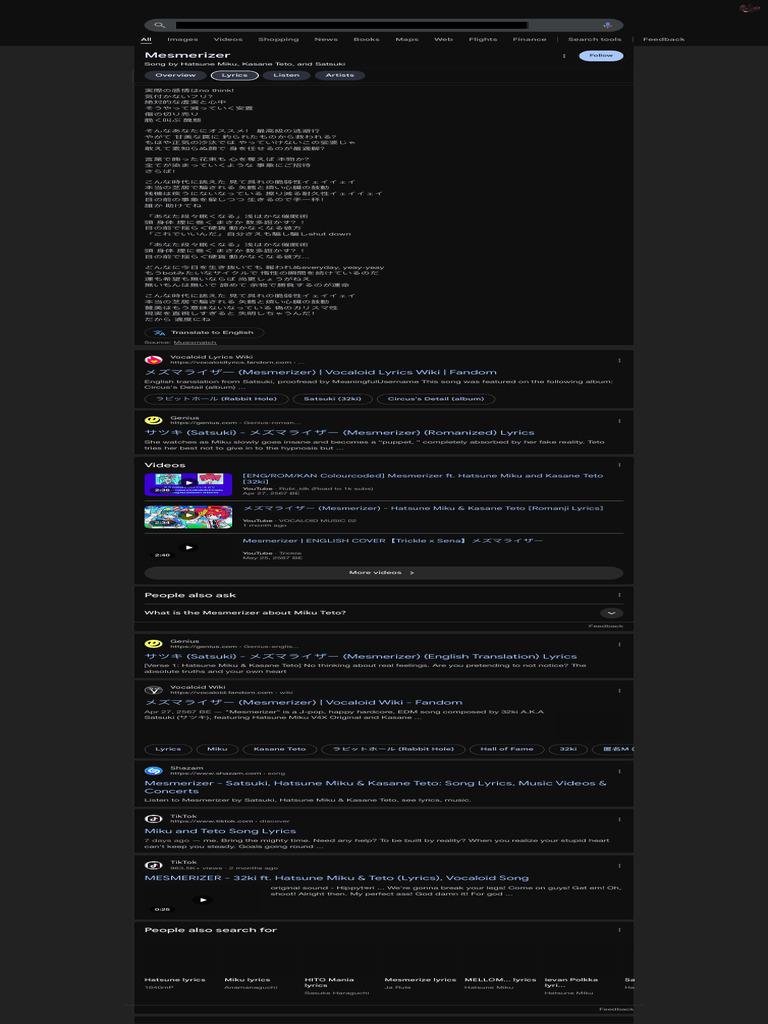 Mesmerizer Miku Teto Lyrics - Google Search | PDF
