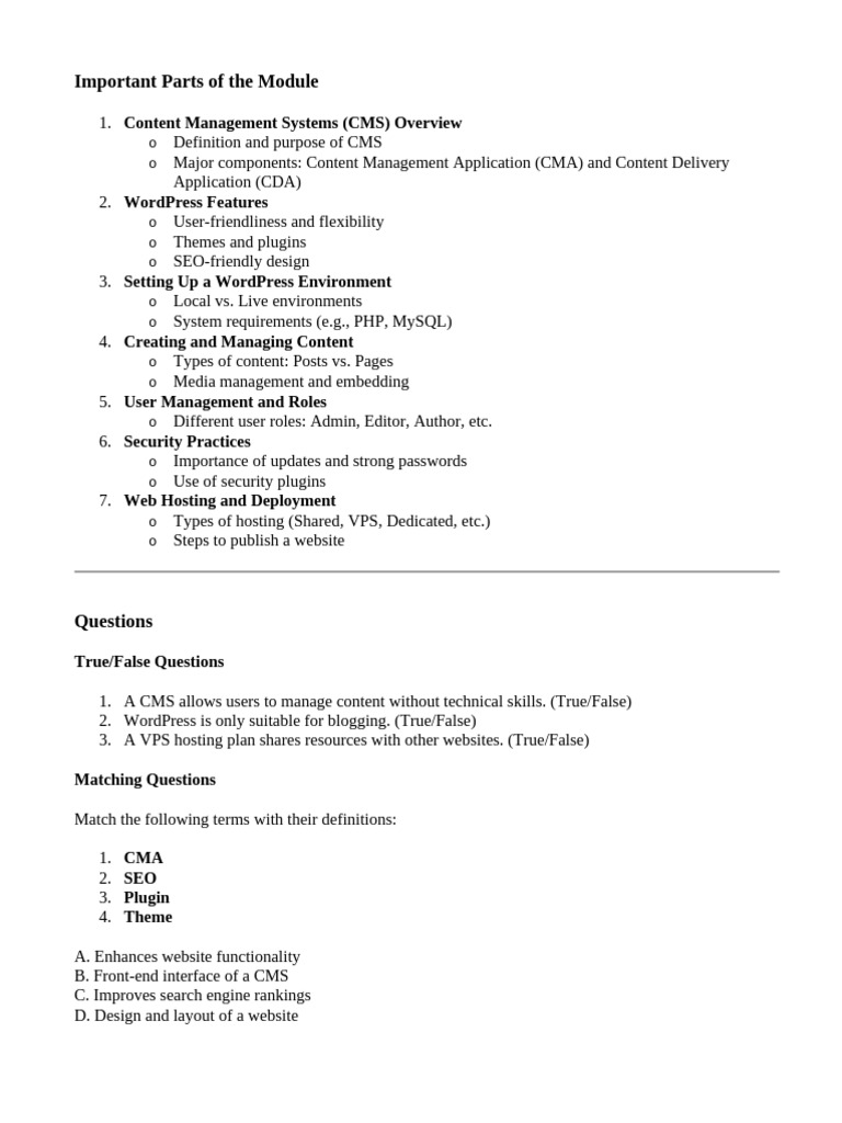 Important Parts of The Module | PDF | Word Press | Security
