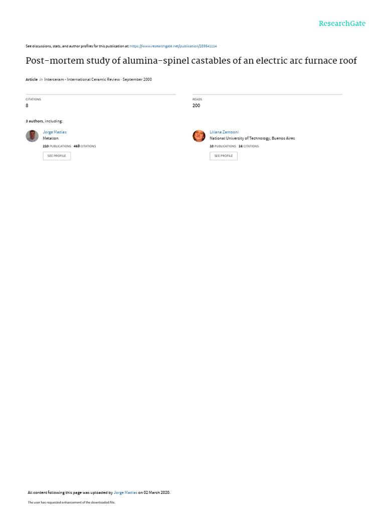 Post-Mortem Study of Alumina-Spinel Castables of An Electric Arc ...