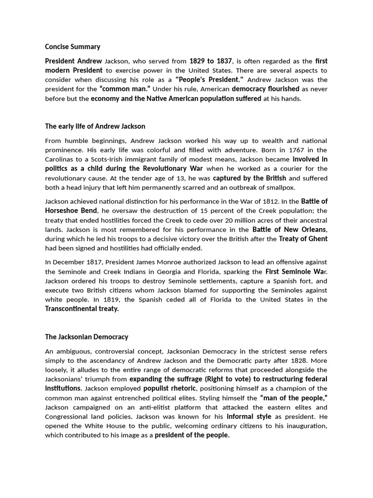 Andrew Jackson - A People's President | PDF | Trail Of Tears | Society ...