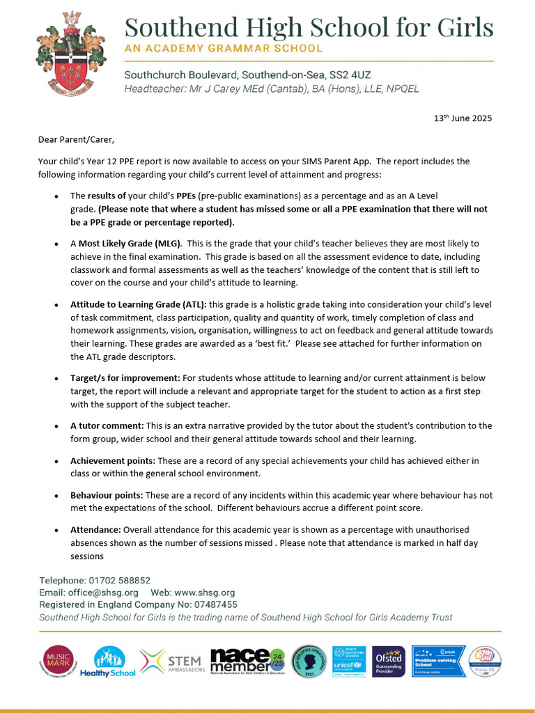 Year 12 PPE Report Access Notification | PDF | Teachers | Behavior ...