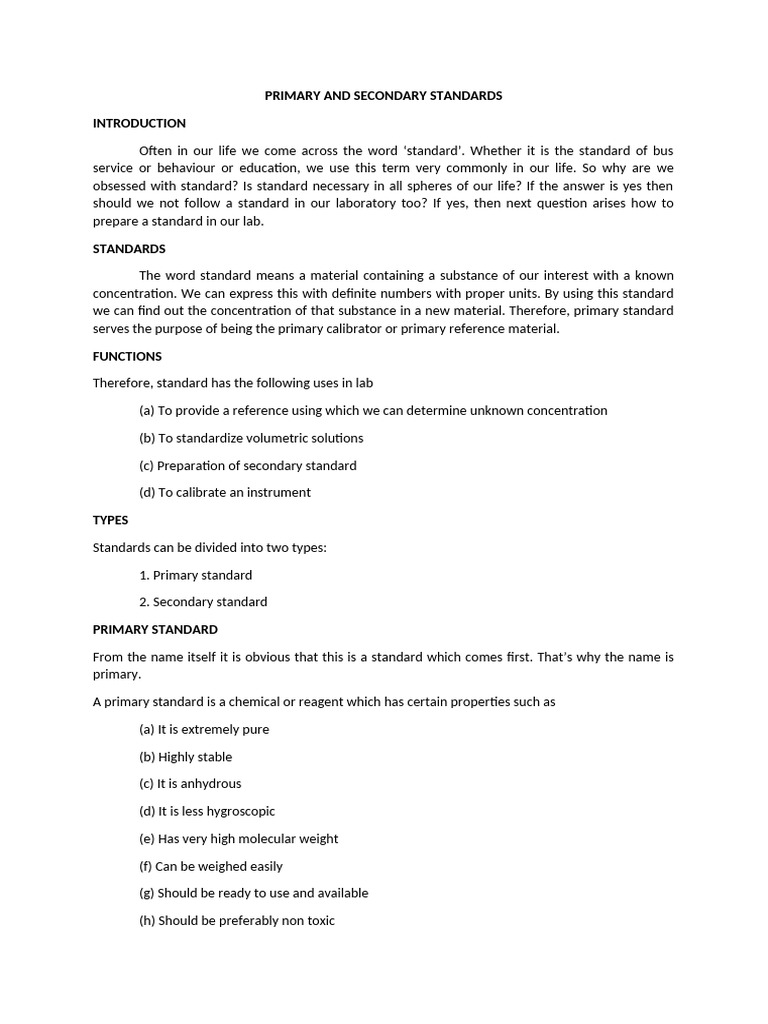 Primary and Secondary Standards | PDF | Sodium Hydroxide | Titration