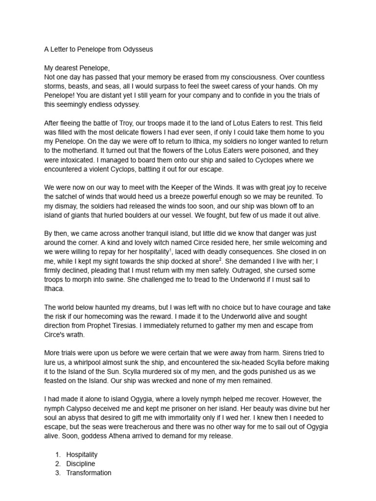 A Letter To Penelope From Odysseus | PDF | Odyssey | Penelope
