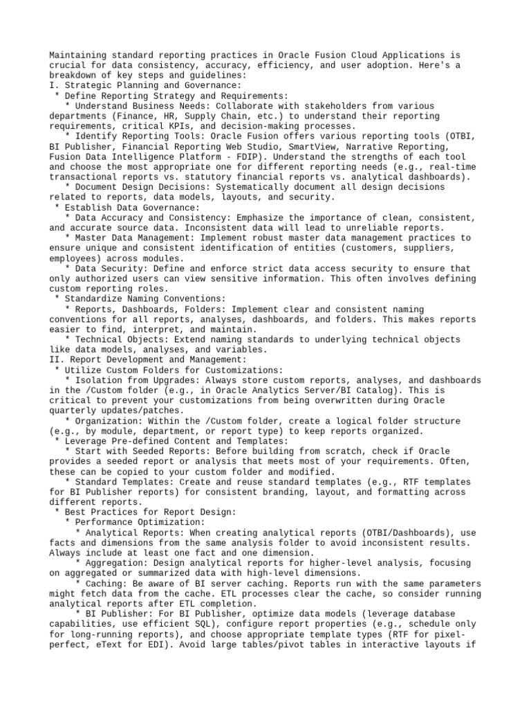 Standards To Follow For Preparing Reports in Oracle Fusion | PDF ...