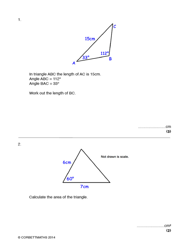 Sine and Cosine Rule Worksheet | PDF | Chess Theory | Chess