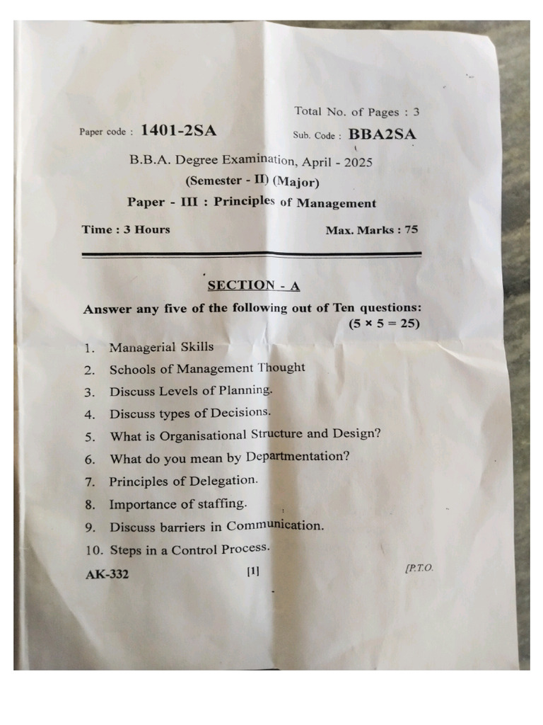 Principles of Management 2025 BBA | PDF