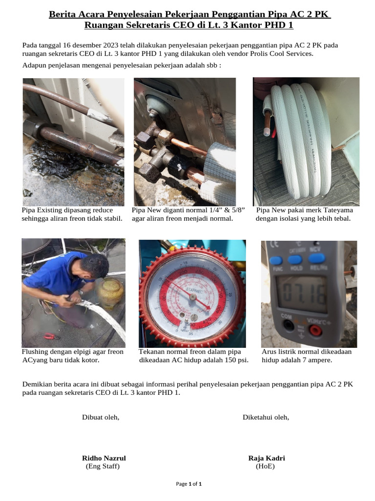 Penyelesaian Flushing Pipa AC 2 PK | PDF