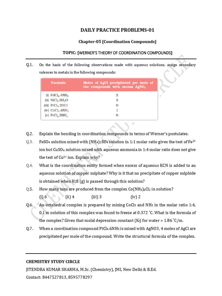 DPP 01 CH 05 Coordination | PDF