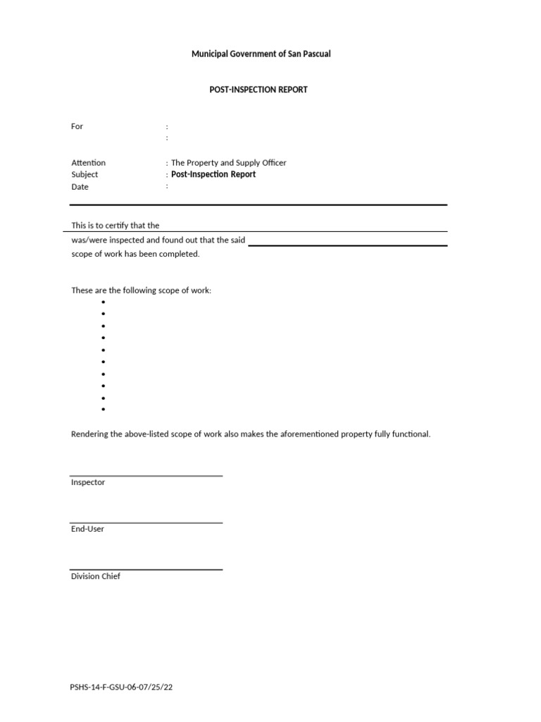 6 Post Inspection Report Word | PDF