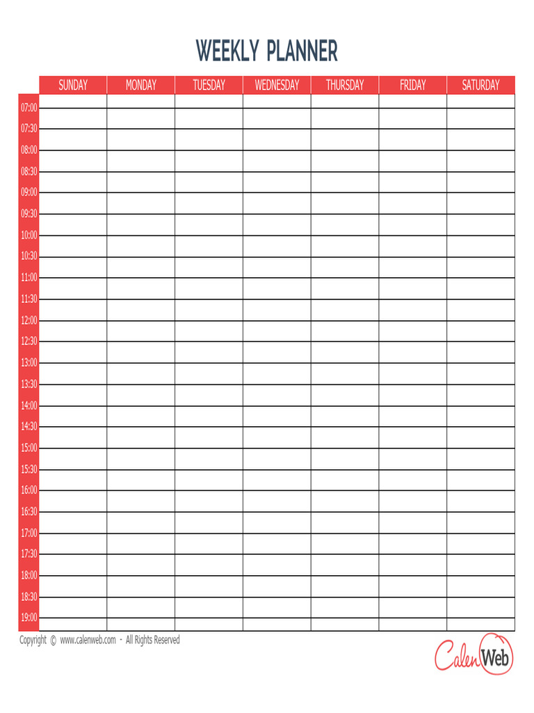 Printable Weekly Planner 7 Days Sunday | PDF