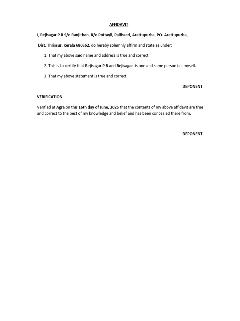 Affidavit of Identity Verification | PDF