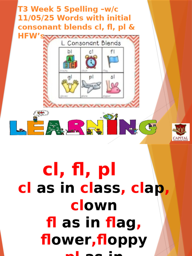 Week 5 Spelling: Cl, Fl, Pl Blends | PDF