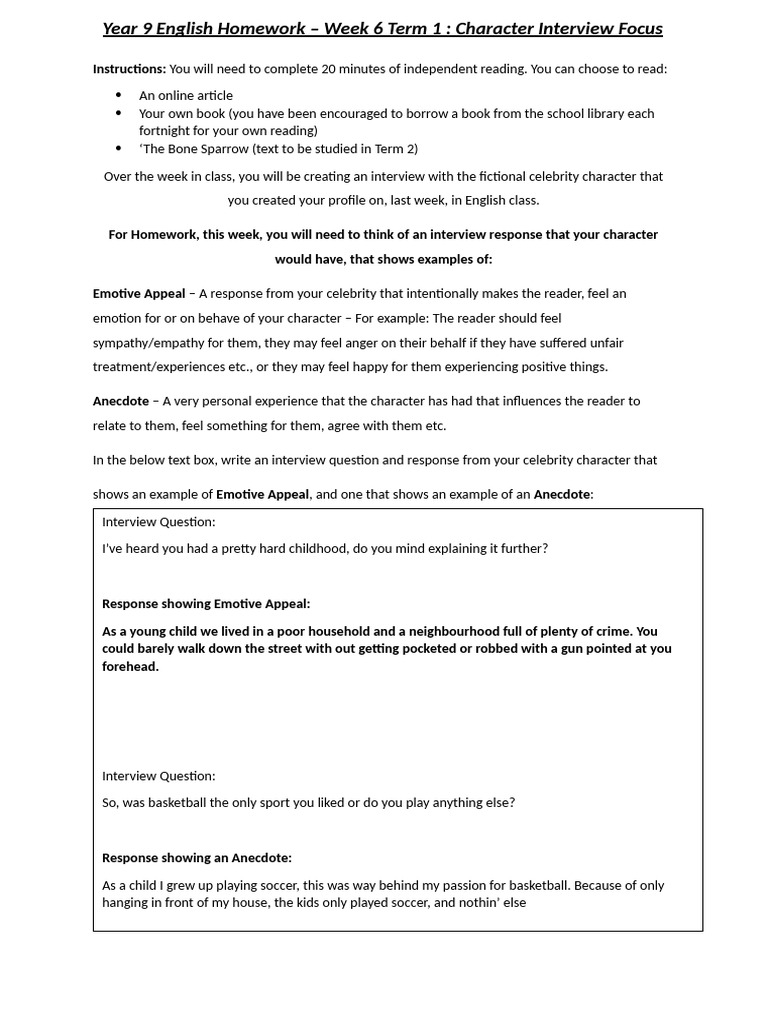 Year 9 English Homework Term 1 Week 6 | PDF