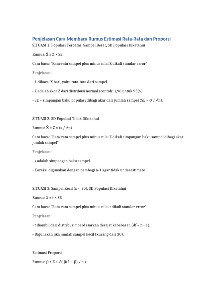 Penjelasan Cara Membaca Rumus Estimasi | PDF