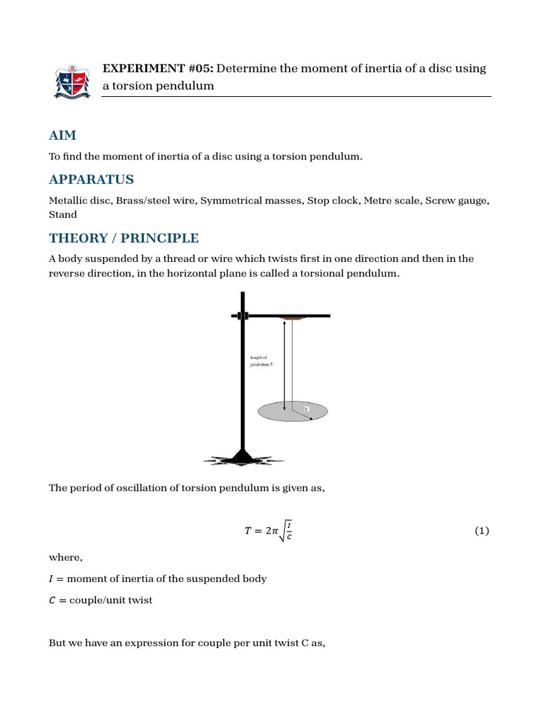Torsional Pendulum: Moment of Inertia Experiment | PDF | Pendulum ...