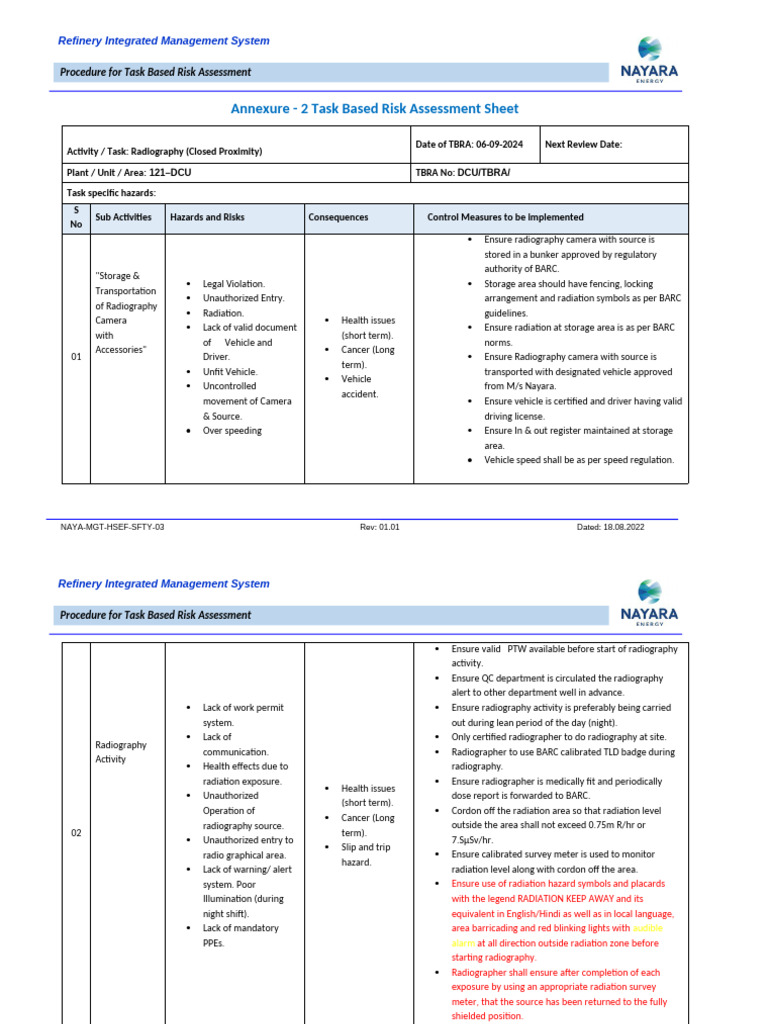 TBRA-Radiography Activity | PDF