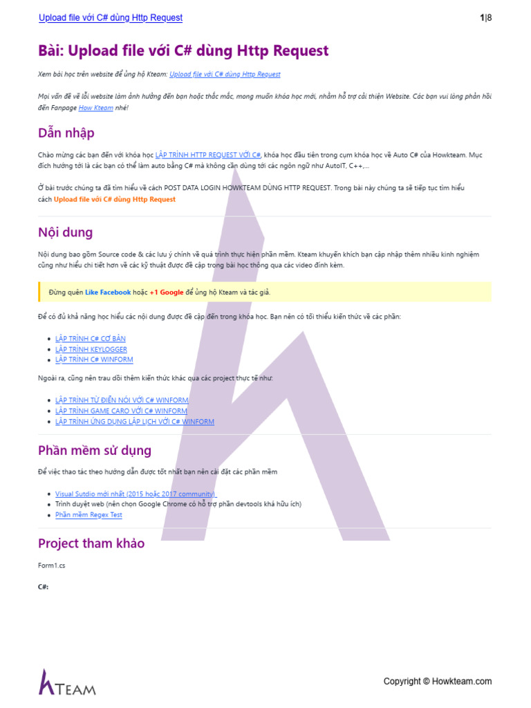 HOWKTEAM - VN - Upload File V I C# Dùng HTTP Request | PDF