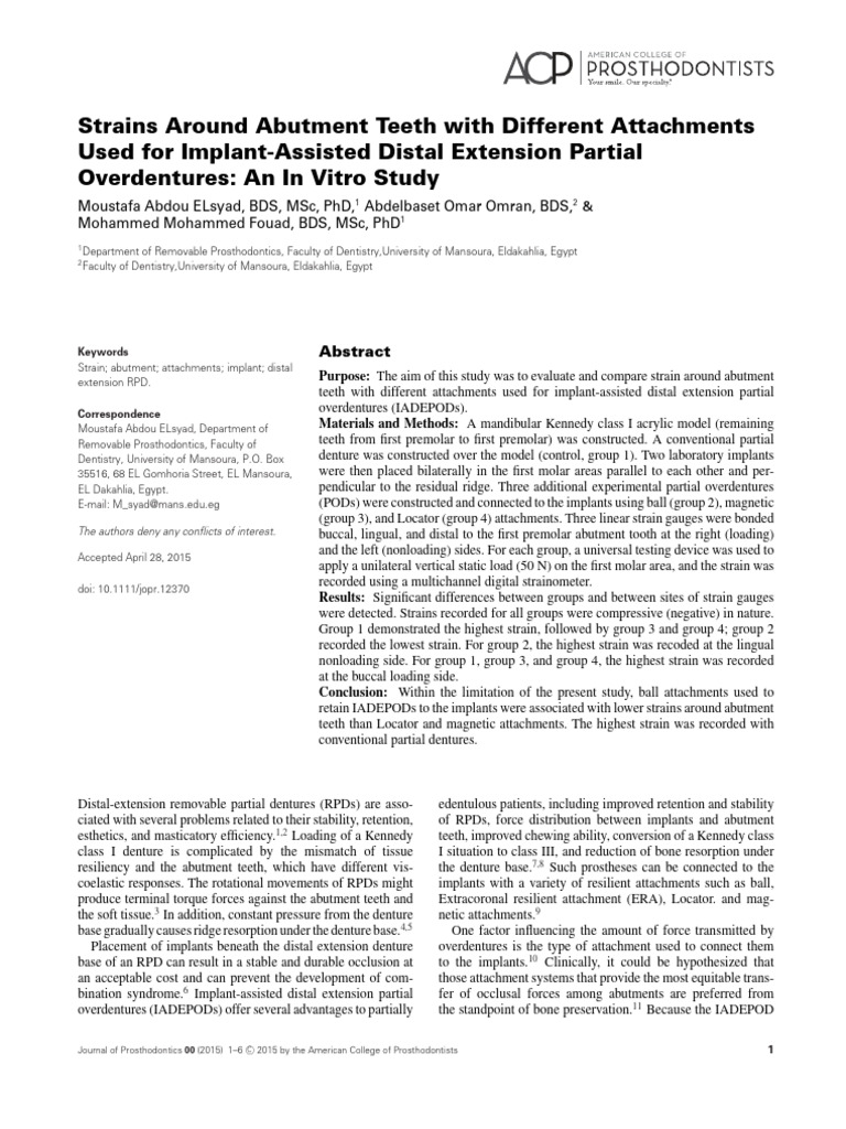 Elsyad2015 Strains Around Abutmeent Teeth W Diff Attachments Used For ...