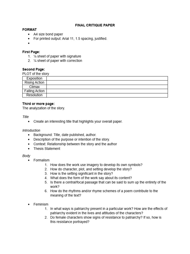 Final Critique Paper Guidelines | PDF | Essays | Evaluation