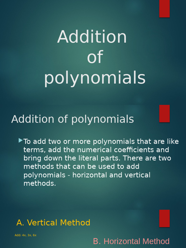 Addition of Polynomials | PDF | Subtraction | Polynomial
