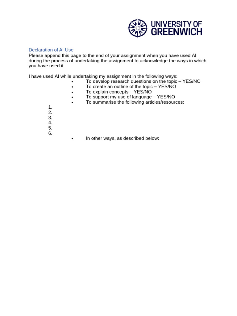 Declaration of Ai Use | PDF