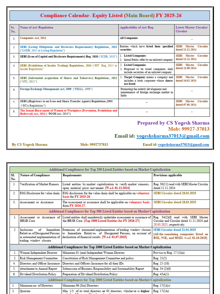 BSE Compliance Calendar FY 2025-26 | PDF | Stock Exchange | Stocks