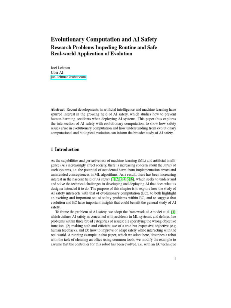 Evolutionary Computation and AI Safety - RQ and Real World Application ...